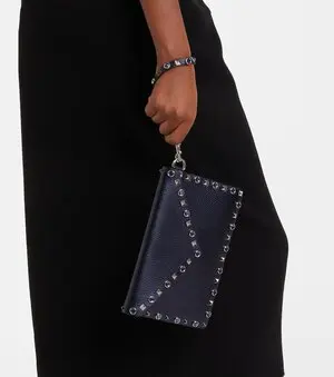 Valentino Garavani Rockstud Medium Leather Pouch - Blue