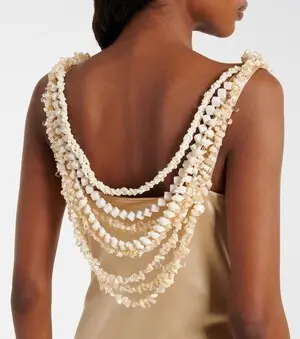 Balmain Embellished Silk Satin Slip Dress - Beige