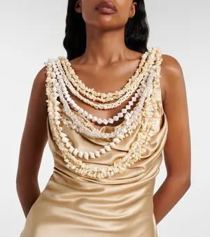 Balmain Embellished Silk Satin Slip Dress - Beige