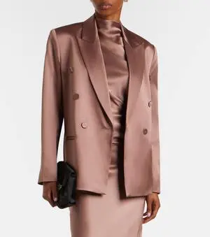 THE SEI Double-breasted Silk Satin Blazer