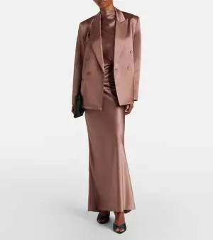 THE SEI Double-breasted Silk Satin Blazer