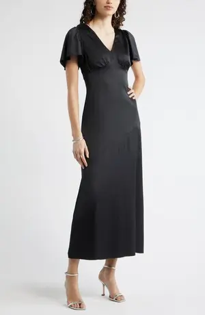 Chelsea28 Flutter Sleeve Satin Maxi Dress - Black
