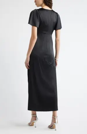 Chelsea28 Flutter Sleeve Satin Maxi Dress - Black