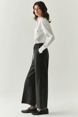 EXQUISE Livia Drawstring Wide-leg Pants - Grey