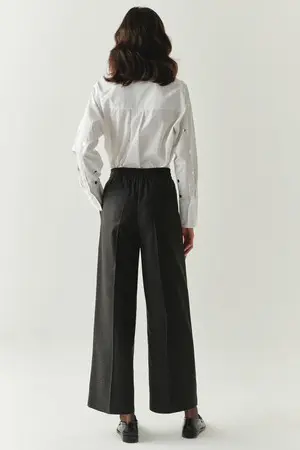 EXQUISE Livia Drawstring Wide-leg Pants - Grey