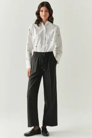 EXQUISE Livia Drawstring Wide-leg Pants - Grey