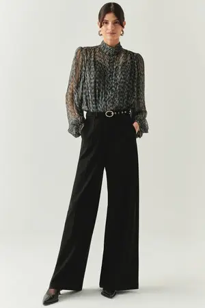 EXQUISE Nala Wide Leg Pocketed Pants - Black