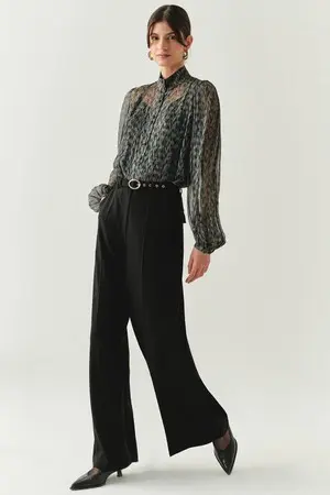 EXQUISE Nala Wide Leg Pocketed Pants - Black