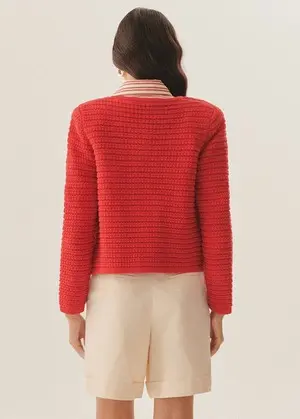 EXQUISE Joanna Essential Lightweight Knit Cardigan - Red