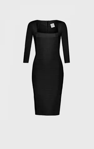 Herve Leger Square Neck Bandage Midi Dress