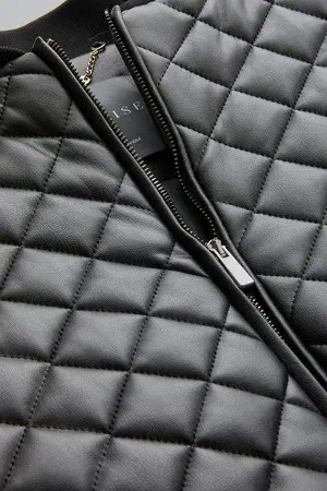 EXQUISE Quilted Faux Leather Bomber Jacket