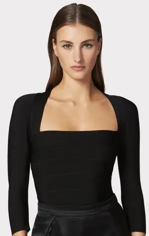 Herve Leger Bandage Top With Square Neckline And 3/4 Sleeves
