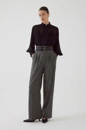 EXQUISE Belted Wide-leg Trousers