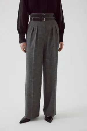 EXQUISE Belted Wide-leg Trousers