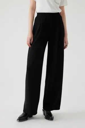 EXQUISE Elastic Waist Wide Leg Pants