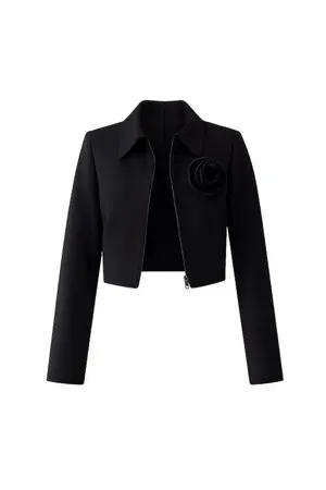 EXQUISE Rose Embellished Zip-up Jacket
