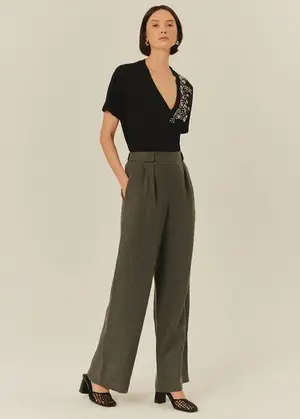 EXQUISE Royalty Pure Linen Palazzo Pants