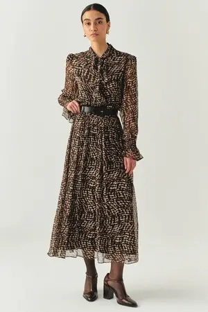 EXQUISE Teresa Chiffon Midi Skirt - Brown