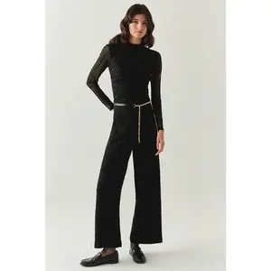 EXQUISE Yamileth Textured Zip-waist Wide-leg Pants
