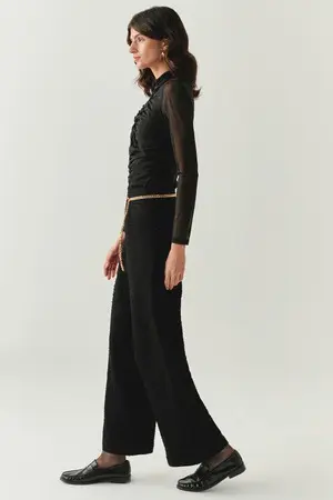 EXQUISE Yamileth Textured Zip-waist Wide-leg Pants