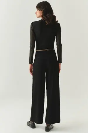 EXQUISE Yamileth Textured Zip-waist Wide-leg Pants
