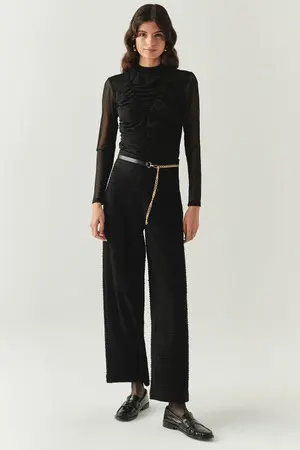 EXQUISE Yamileth Textured Zip-waist Wide-leg Pants