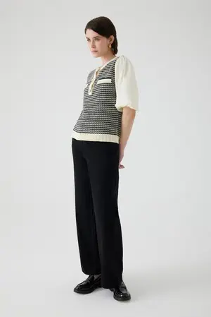 EXQUISE Belted Wide Leg Denim Pants