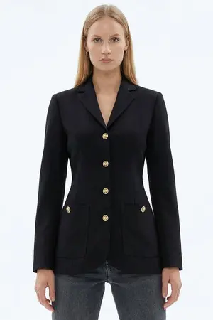 EXQUISE Structured Gold Button Blazer Jacket