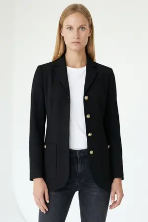 EXQUISE Structured Gold Button Blazer Jacket