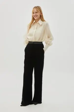 EXQUISE Velvet Straight-leg Trousers