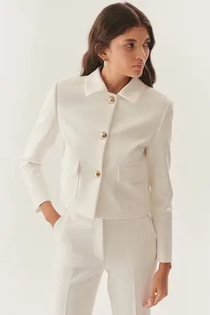 EXQUISE Tessa Cropped Jacket With Gold Button Detail