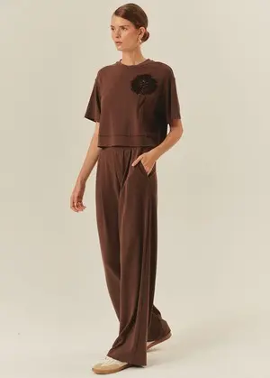 EXQUISE Knit Wide Leg Pants