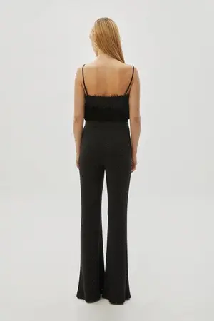 EXQUISE Slim Sequin Print Flared Knit Pants