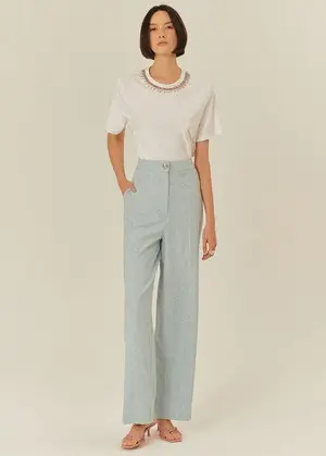 EXQUISE High-waist Trousers With Glossy Accent