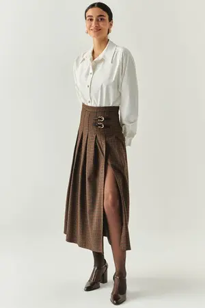 EXQUISE Zayla Checked Midi Skirt