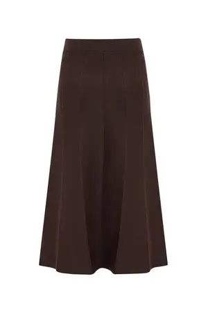 EXQUISE High Waist Knit Midi Skirt - Brown