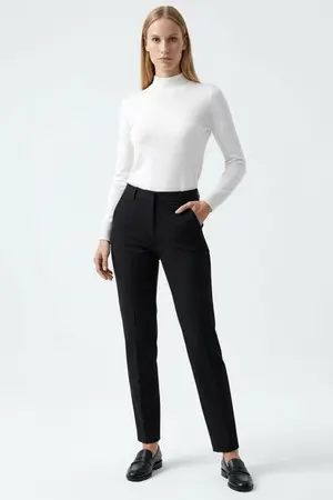 EXQUISE Slim Fit High-waist Woven Pants