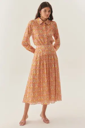 EXQUISE Printed Flared Midi Skirt