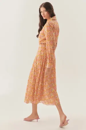 EXQUISE Printed Flared Midi Skirt