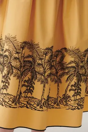 EXQUISE Callie Pleated Midi Skirt With Tropical Print