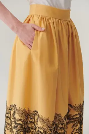 EXQUISE Callie Pleated Midi Skirt With Tropical Print