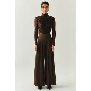 EXQUISE Wide-leg Back-pocketed Knit Pants