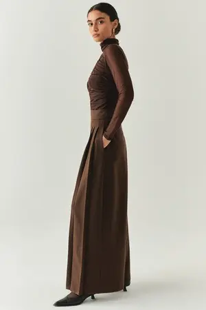 EXQUISE Wide-leg Back-pocketed Knit Pants
