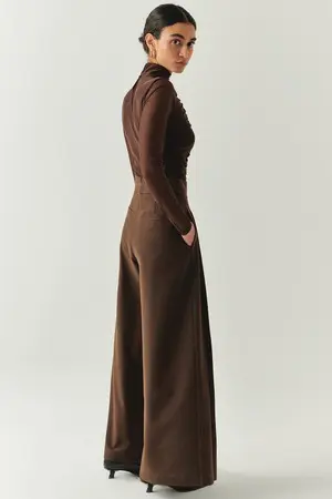 EXQUISE Wide-leg Back-pocketed Knit Pants