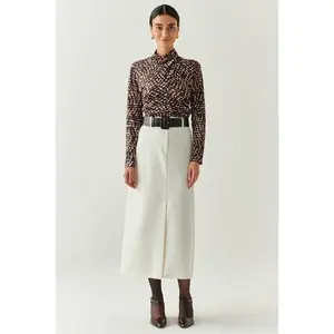 EXQUISE Arlette Belted Midi Skirt - Ecru