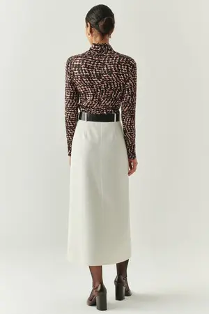 EXQUISE Arlette Belted Midi Skirt - Ecru
