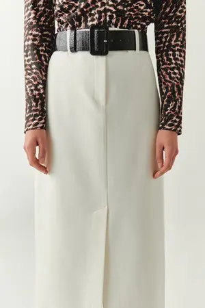 EXQUISE Arlette Belted Midi Skirt - Ecru