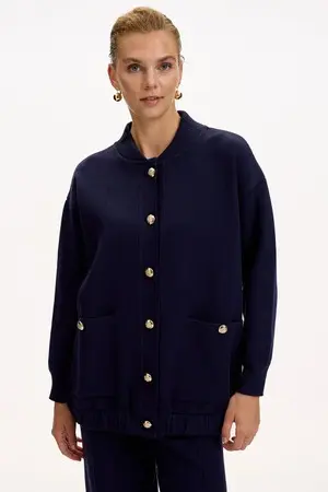 EXQUISE Barbara Knit Cardigan - Navy Blue