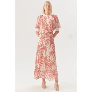 EXQUISE Drawstring Waist Midi Skirt - Red