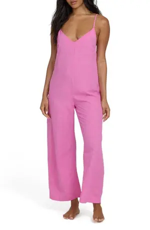 BILLABONG V-neck Jumpsuit With Adjustable Straps And Side Pockets - Party Pink